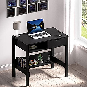 DOSLEEPS Computer Desk with Drawers - Office Desk, 32 inch Writing Desk with Storage Shelves, Vanity Small Desk, Console Table for Living Room, Bedroom, Black.