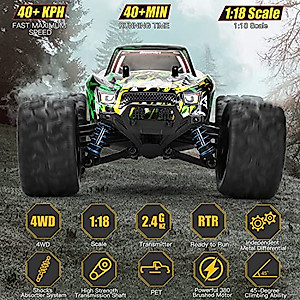 WIAORCHI 1:18 Scale 2.4Ghz All-Terrain RC Cars, 40KM/H High Speed 4WD Remote Control Car for Adults Kids, Waterproof Off -Road RC Monster Trucks with 2 Batteries for 40Min Play, RC Toys Gifts for Boys
