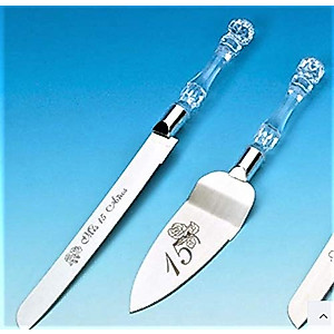 Mis Quince 15 Anos Cake Knife and Server Set Acrylic Crystal Handle -Cuchillos y Pala
