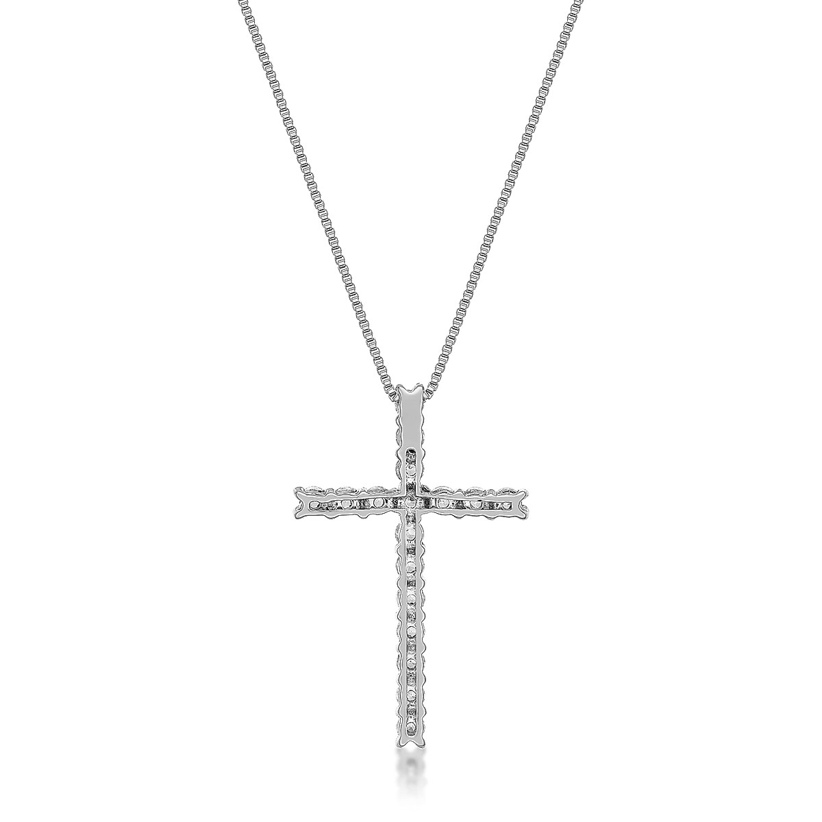 Lavari Jewelers 1/4 Carat Lab Grown Diamond Cross Pendant Necklace for Women - 10k White Gold Pendant - 18 Inch Long Chain Necklace (G-H, VS2-SI1, 0.25 cttw) Spring Ring