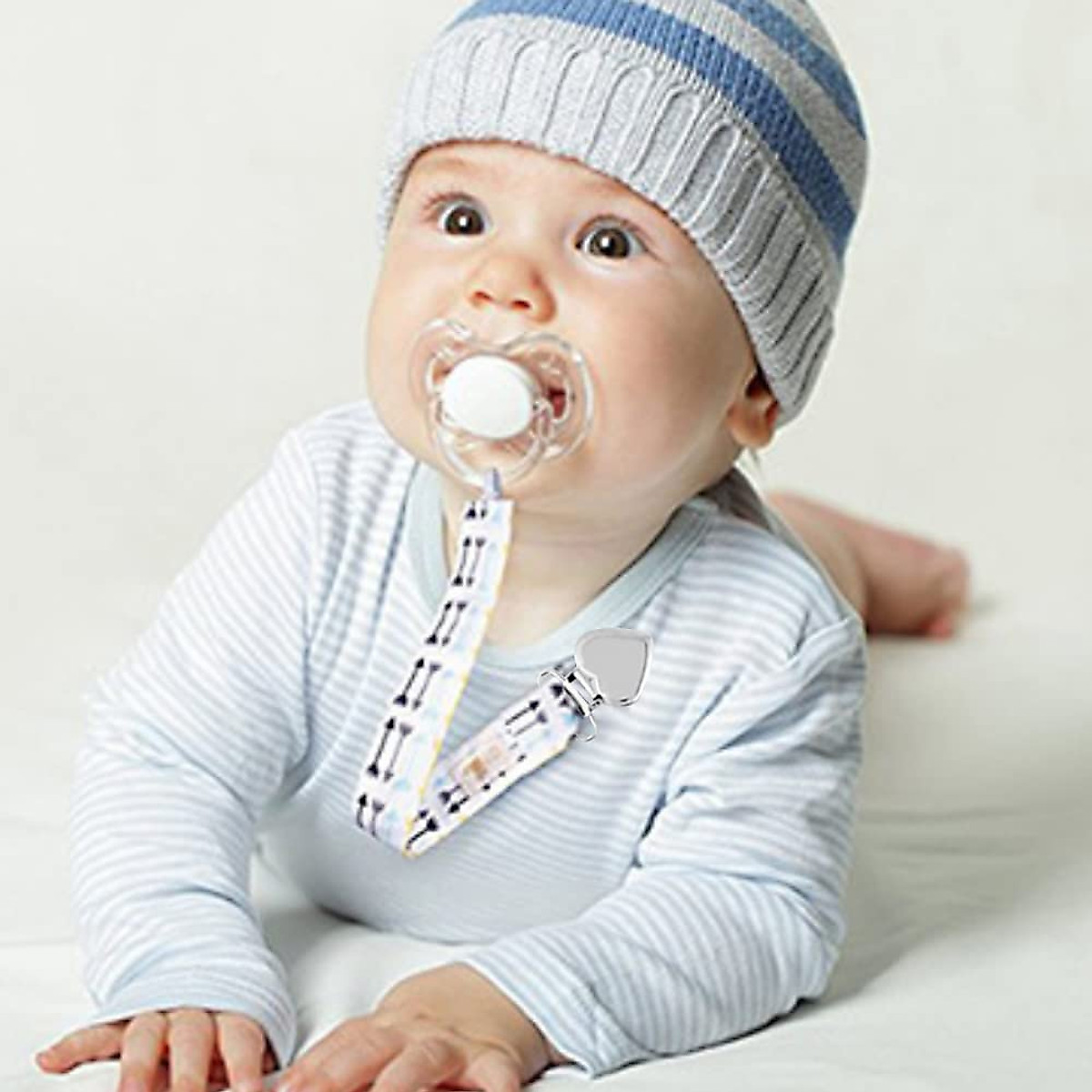 Pssopp Suspender Clips, 10Pcs Heart Suspender Clips Baby Teething Toys Silver Blankets Clips Heart Shaped Suspender Braces Clips Holder