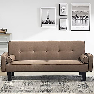 72" Sleeper Sofa Bed,Convertible Sofa Couch Bed Includes Two Pillows Dark Grey Cotton Linen Sofa Bed for Living Room (Brown)