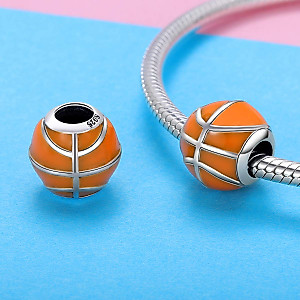 CZVIVIRY Sport Bead Charms 925 Sterling Silver USA Rugby Football Basketball Volleyball Golf Club Bat Mitten European Charm Bracelet (Basketball)