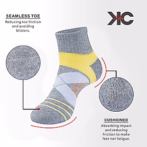 KC-TAHO Light Compression Arch Support Athletic Socks for Men & Women (4 Pairs) Cushioned Quarter Socks
