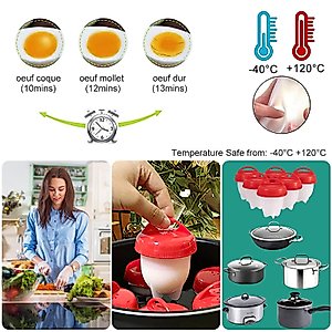 Roll over image to zoom in Egg Cooker - Hard Boiled Eggs without the Shell, 6PCS/Set Egg Poachers Cooker Silicone Non-stick Egg Boiler Cookers,Silicone Boiled Steamer Eggies, BPA Free
