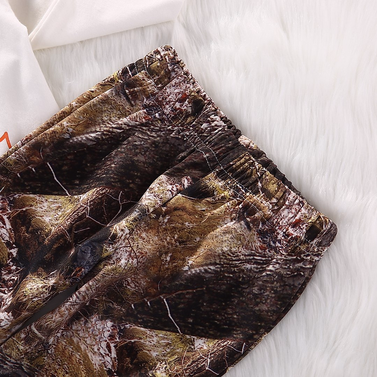 Shejingb Newborn Baby Boys Long Sleeve Letters Deer Romper Bodysuit Tops Camo Pants with Hat 3 Pcs Outfit Clothes Set (0-3 Months, Orange)