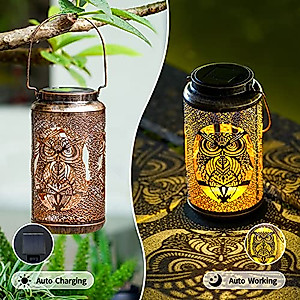Solar Metal Outdoor Lanterns Hanging Solar Owl Lights Waterproof Solar Powered Garden Decor LED Outside Yard Patio Decorations
