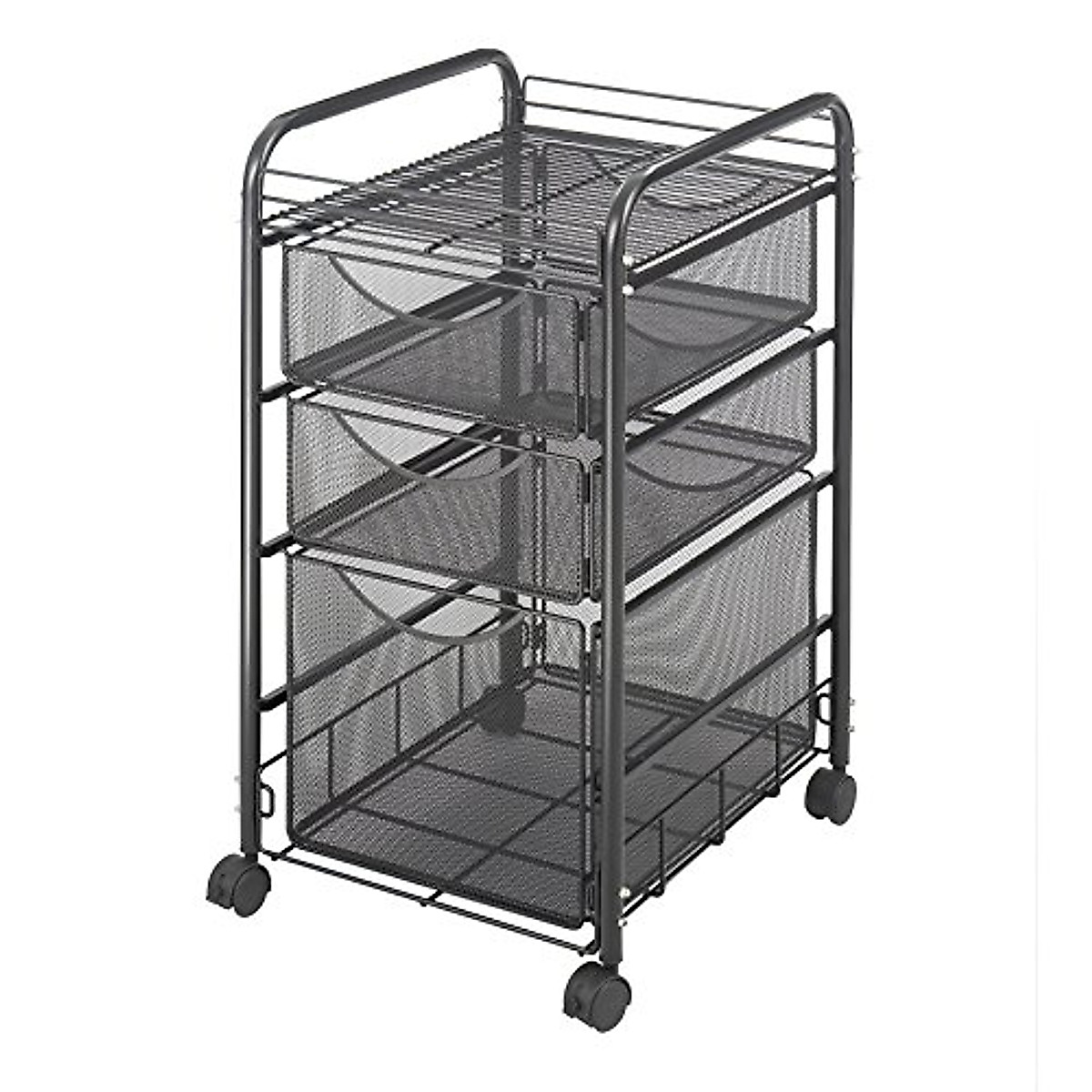 Safco Products Onyx Mesh 1 File Drawer and 2 Small Drawers Rolling File Cart 5213BL, Black Powder Coat Finish, Durable Steel Mesh Construction, Swivel Wheels for Mobility