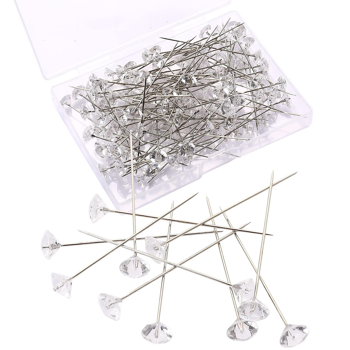 100 Pcs Diamond Pins for Flower Bouquet 2 Inch Corsage Pins Rhinestones Flower Pins Straight Pins for DIY Crafts Crystal Bouquet Holder for Wedding