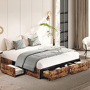 ANCTOR King Bed Frame with 4 Drawers, King Platform Bed Frame with Storage, Double-Reinforced Support/No Box Spring Needed//Easy Assembly