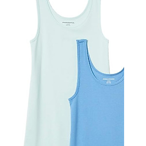 Amazon Essentials Women's Slim-Fit Tank, Pack of 2, Aqua Blue/French Blue, Small