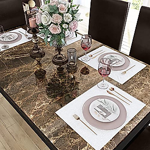 DKLGG Marble Dining Table Set for 4, 5-Piece Faux Marble Kitchen Table and Chairs for 4, Space Saving Dining Room Table Set w/4 Upholstered PU Leather Chairs, Ideal for Dining Room, Kitchen, Corner