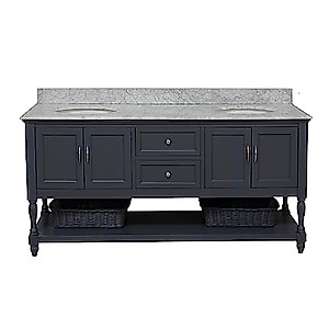 Kitchen Bath Collection Beverly 72-inch Double Bathroom Vanity (Marine Gray/Carrara): Includes Marine Gray Cabinet with Authentic Italian Carrara Marble Countertop and White Ceramic Sinks