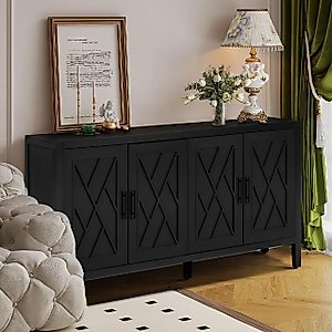 ZSQ Wooden Sideboard Cabinet, American Country Vintage Old Living Room Dining Room Hallway Entryway Cabinet, Solid Wood Buffet Table (Black)