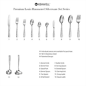 KEAWELL Premium Louis Tea Spoons Set of 4, 18/10 Stainless Steel, 6.1" Fine Spoon Set with Squared Edge, Coffee Espresso Demitasse Vintage Sugar Spoon, Dishwasher Safe (Hammered)