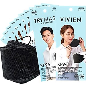 KN FLAX [10Packs] KF94 Black - Face Protective Mask for Adult (Black) [Made in Korea] [10 Individually Packaged] TRY Premium KF94 Certified Face Safety Black Dust Mask for Adult