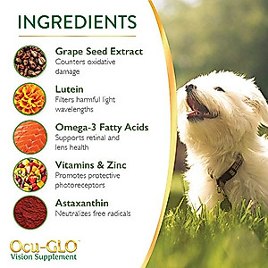Ocu-GLO PB Vision Supplement for Small Dogs & Cats – Easy to Administer Powder Blend with Lutein, Omega-3 Fatty Acids, Grape Seed Extract and Antioxidants to Promote Eye Health, 30ct Sprinkle Capsules