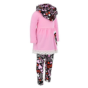 Unique Baby Girls Valentines Day Outfit Layered Heart Toddler Lace Trim Legging Set (7 Years, Pink)