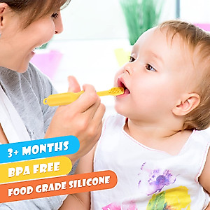 NiBaby 0-6 Months 6-12 Months 3-Pack Silicone Teething Toys for Babies Toothbrush Shape Baby Teether Toys BPA Free Freezable Dishwasher (Pink/Yellow/Blue)