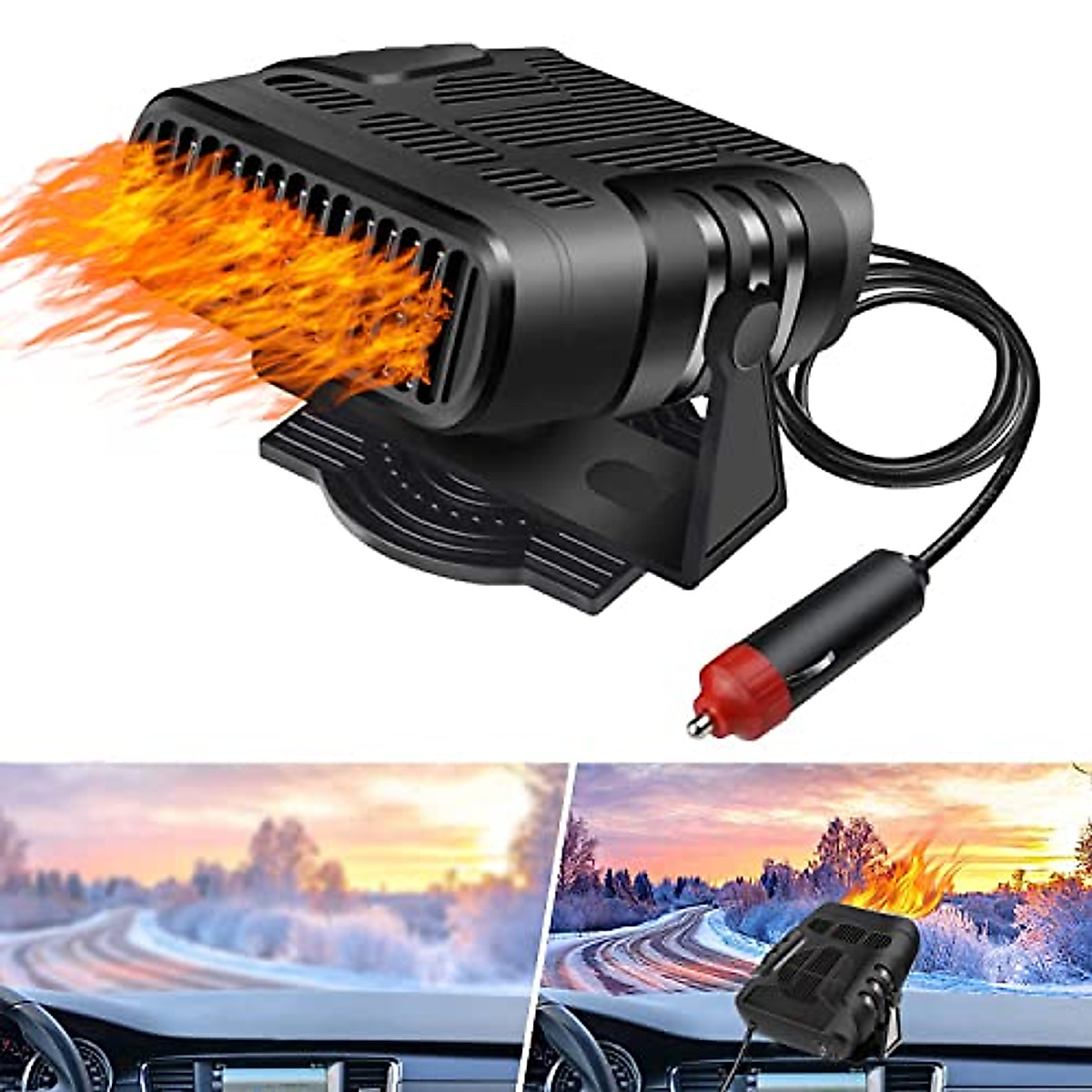 Car Heater Defroster, 12V 120W Auto Defogger 360° Rotatable Fast Heating Quickly Defrost 2 in 1 Auto Car Windshield Portable Heater Cooling Fan