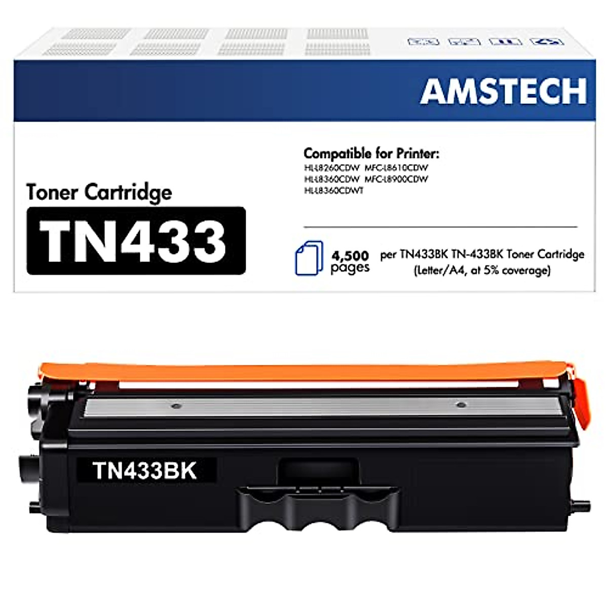 TN433BK Toner Cartridge 1 Pack Black High Yield Compatible Replacement for Brother TN433 TN-433 TN 433 for Brother MFC-L8900Cdw HL-L8360Cdw HL-L8260Cdw HL-L8360Cdwt 8900Cdw 8360Cdw Printer