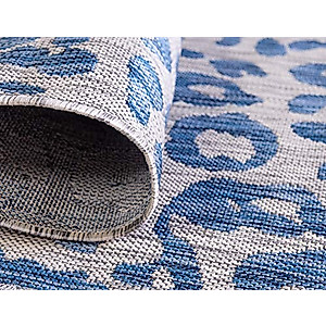 Unique Loom Outdoor Safari Collection Area Rug - Leopard (7' 1" x 10' Rectangle, Blue/ Gray)