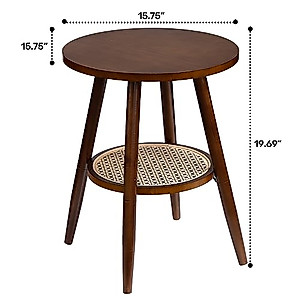 LUSUOWLZ 2 Tire Round Coffee Table, Wooden Hollow Design Side Table for Bedside or Sofa Side, 15.75" Walnut End Table, Morden Wooden Nightstand, 1 Set