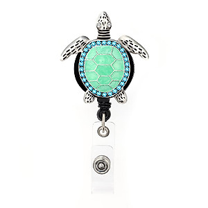 Aquamarine Enamel Sea Turtle Retractable ID Badge Reel,Name Card Holder for Nurse