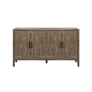 Zenvya Cabinet Wooden Twill Sideboard, with 4 Doors and Adjustable Shelf Versatile Sideboard, Country Vintage Cabinet for Hallway, Entryway, Living Room or Dedroom (Antique Gray)