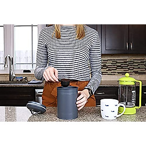 Kitchen Canisters, Set of 3 for Countertop Storage of Coffee, Food, Charcoal Grey Metal, All One-Size, Airtight Lids, Modern Farmhouse Industrial (8 Inches High with Lids, 4.5 Inches Diameter)