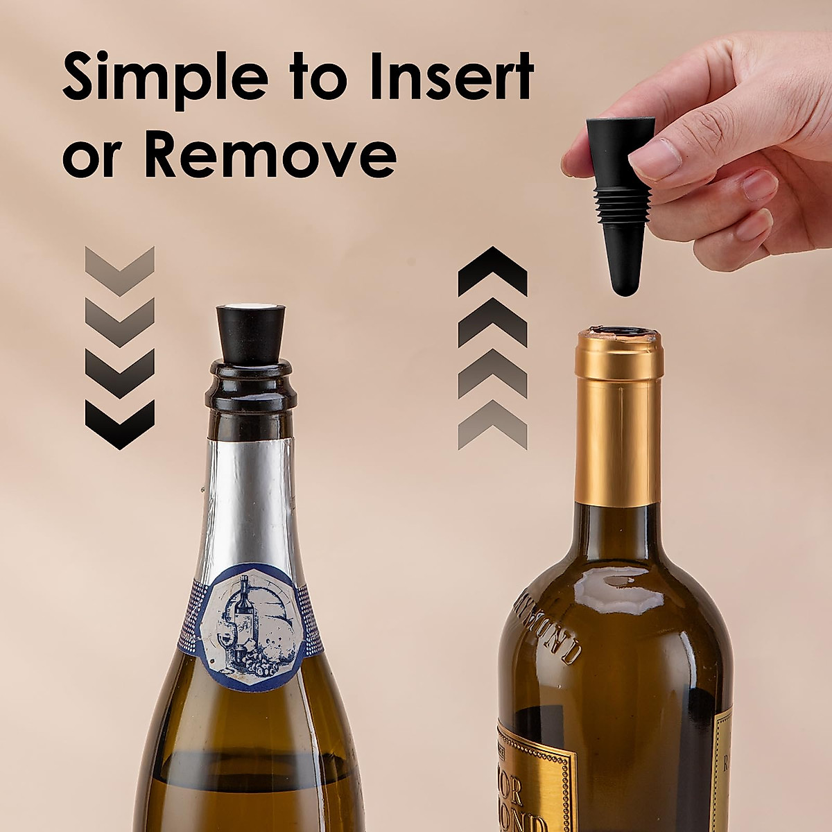 BULUMIOO 6 PCS Black Silicone Wine Stoppers with Threaded Seal Ring and Stainless Top - Suitable for Wine and Beverage Bottles - Keeping Wine or Beverage Fresh…