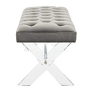 Safavieh Couture Home Tourmaline 48-inch Glam Dark Grey Velvet Tufted Acrylic Bench