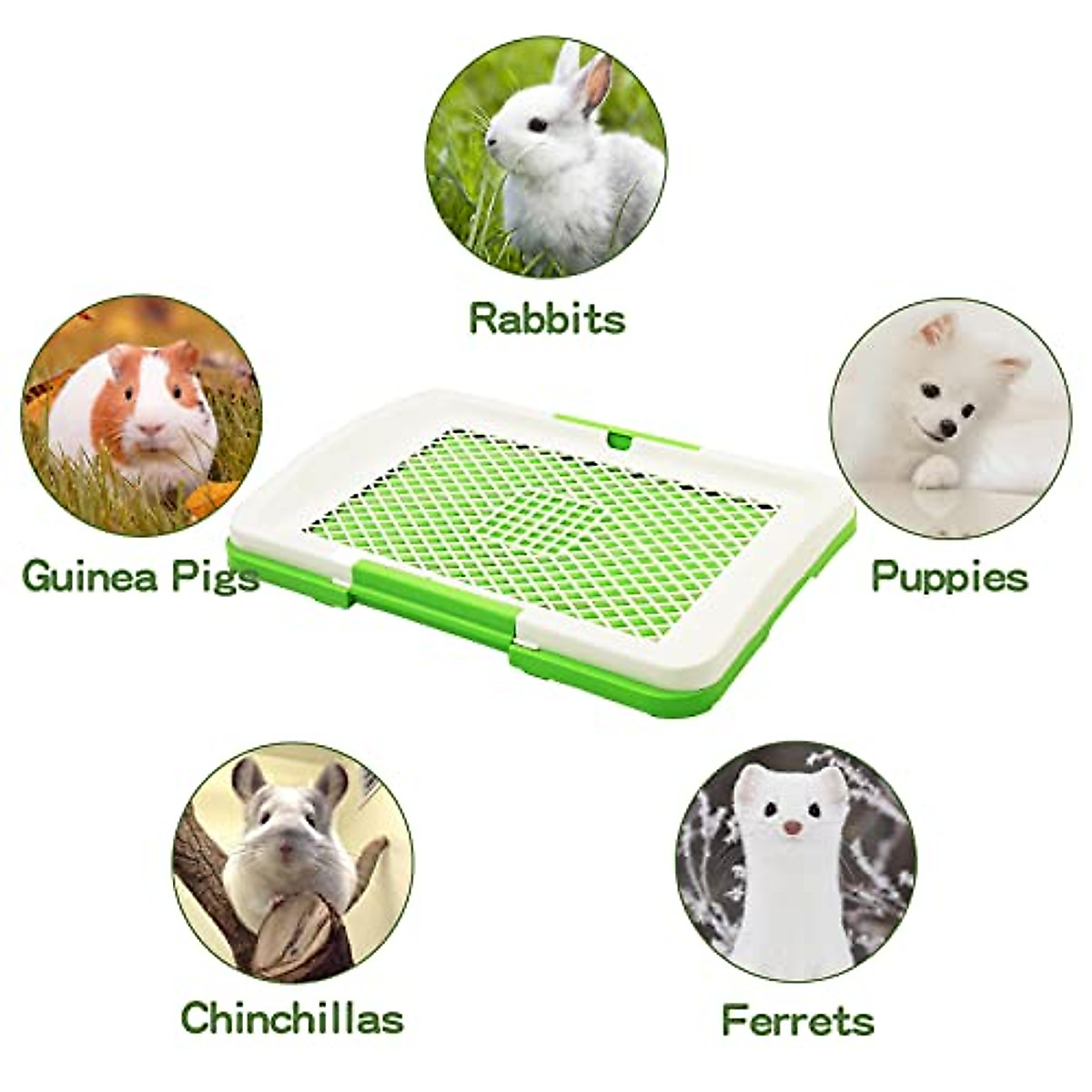 Fhiny Rabbit Litter Pan with 6 PCS Disposable Pee Pads, Guinea Pig Litter Box Plastic Small Animal Corner Potty Trainer for Bunny Guinea Pig Ferret Chinchilla Puppy