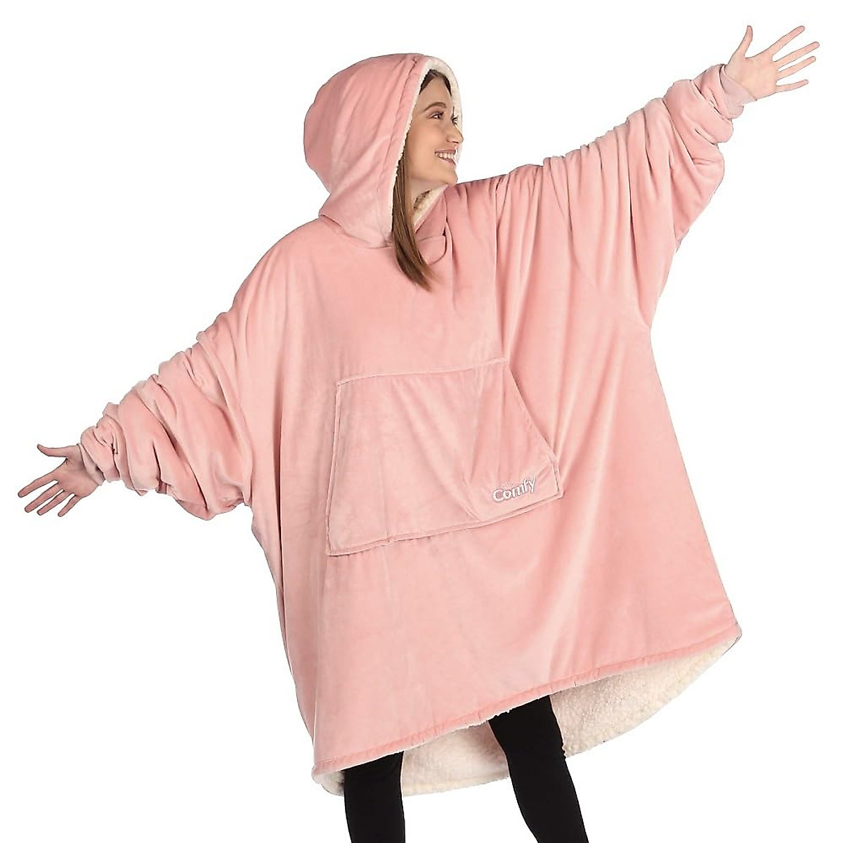 THE COMFY Original | Oversized Microfiber & Sherpa Wearable Blanket, Seen On Shark Tank, One Size Fits All (Blush)