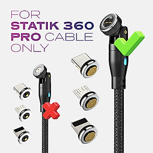 Statik 360 Pro Magnetic Connectors Tips for Fast Charging - Only Compatible with Statik360 Pro Magnet Phone Charger Cable - 3-Pack Includes Type USB C Magnetic Adapter - Compatible with USB C Devices