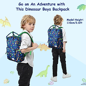 Kasqo Kids Backpack, Lightweight Water Resistant Preschool Toddler Bookbags for Little Boys and Girls with Chest Strap, Green Dinosaur