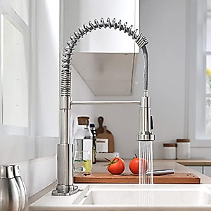 OWOFAN Kitchen Faucet with Pull Down Sprayer Brushed Nickel Stainless Steel Single Handle Pull Out Spring Sink Faucets 1 Hole Or 3 Hole Dual Function for Farmhouse Camper Laundry Utility Rv Wet Bar