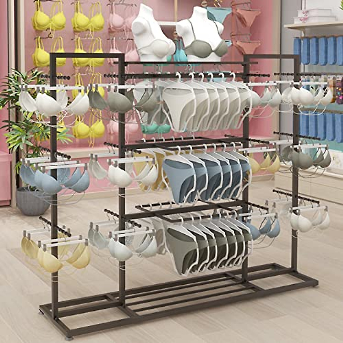 Clothes Retail Heavy Duty Metal Hanging Garment Racks, Clothing Store Metal Hanger Storage Shelves Double Sided Display Stand, Underwear/Bra/Swimsuit/Sock Organizer Shelf, Jewelry Holder