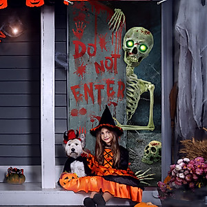 Halloween Skeleton Door Cover Decorations Large Fabric Scary Skull Banner Backdrop Dripping Blood Door Cover Poster for Halloween Party Supplies Props Haunted House Decorations, 35.4 x 70.9 Inch