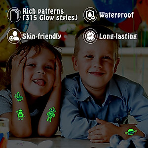 Partywind 315 Styles (30 Sheets) Glow Robot Party Favors, Luminous Robots Temporary Tattoos for Boys Party Supplies Birthday, Goodie Bag Stuffers for Children