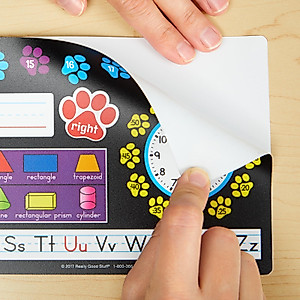 Really Good Stuff 24PK Paw Prints Self-Adhesive Deluxe Plastic Desktop Reference Nameplate with Letters, Numbers, Colors, 2-D and 3-D Shapes, 120 Grid, Left and Right, Base 10 and Time