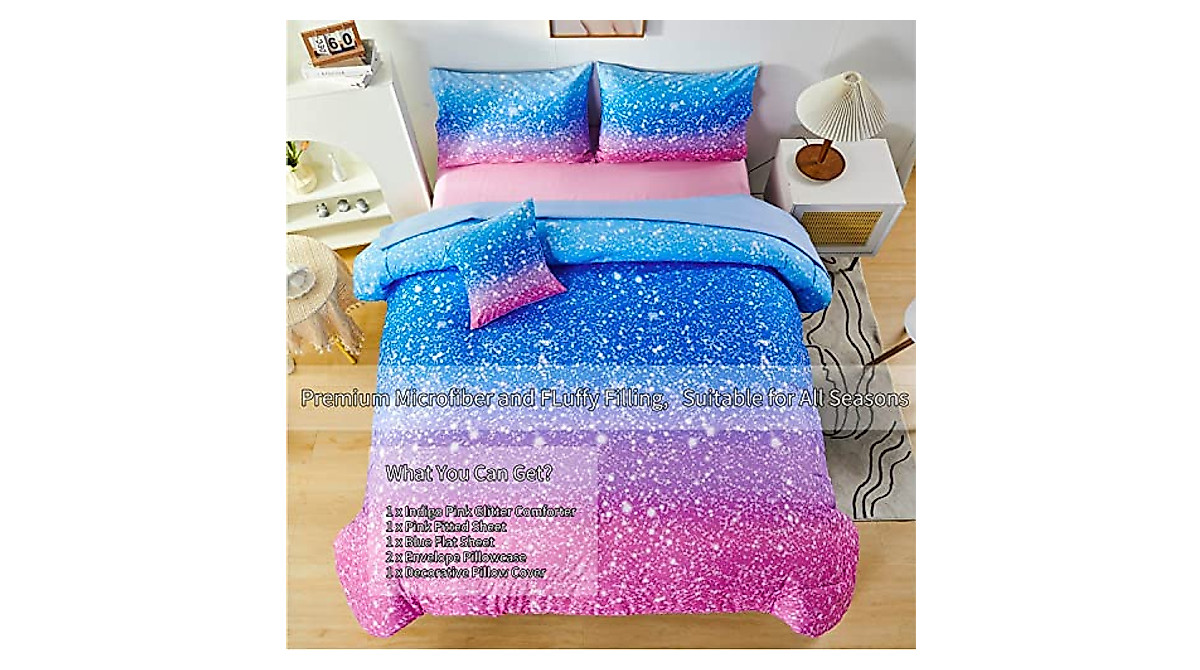 Sparkle Gradient Glitter Comforter Set for Kids