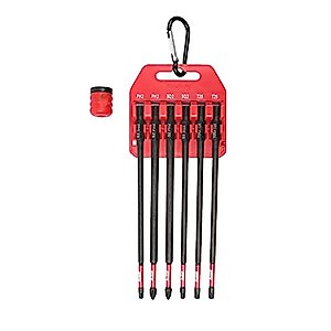 Protorq Long Impact Bit Set, PH2 SQ2 T25, 6-Inch Length, 6-Piece with 1-Piece Magnetizer & demagnetizer