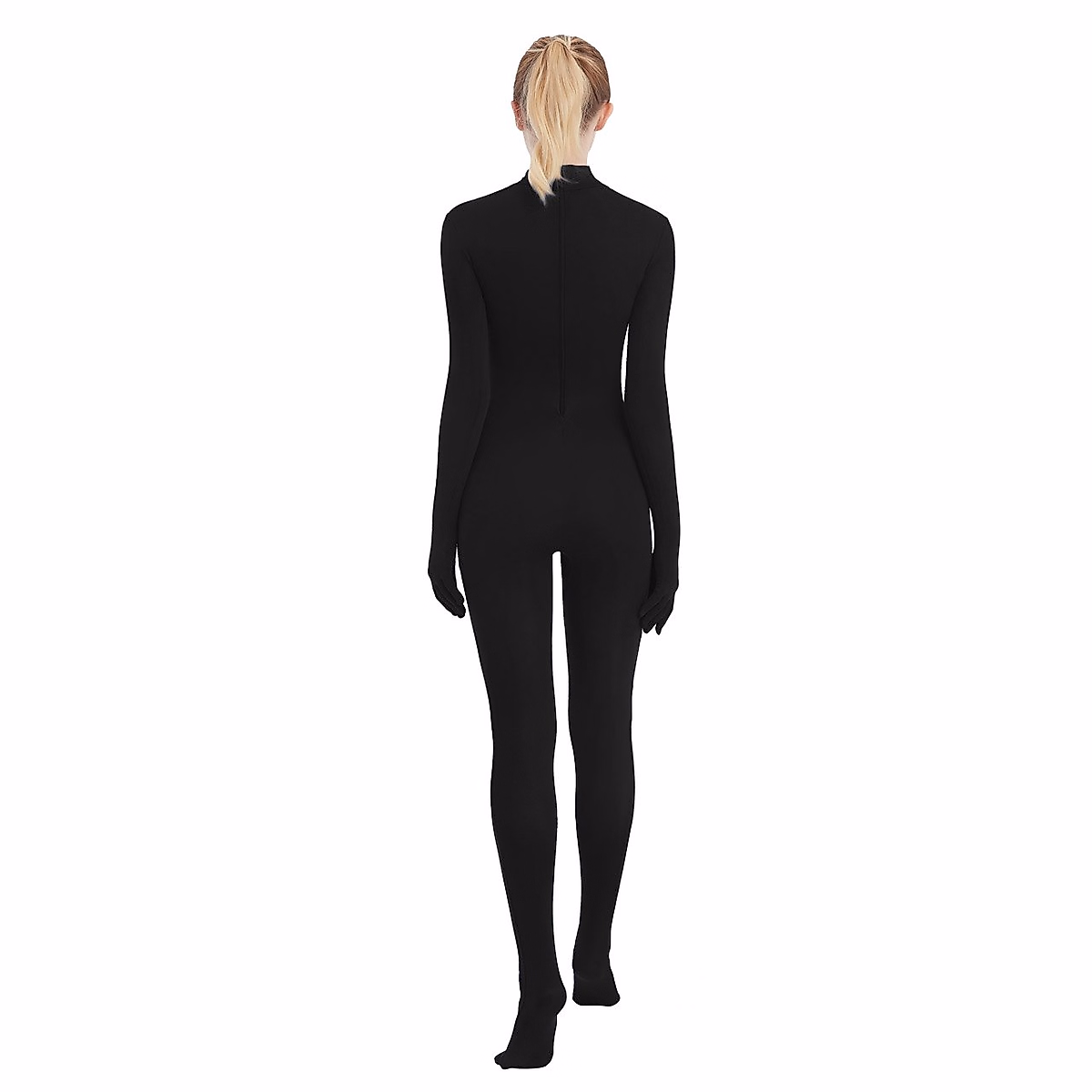 SUPRNOWA Women's Jumpsuit Bodycon Full Body Unitard Long Sleeve Bodysuit with Zipper Comfortable Spandex One-Piece Dance Costume (Medium, Black)
