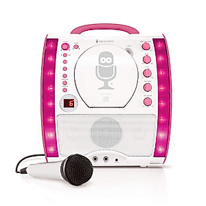 Singing Machine SML343BTP Portable CDG + Bluetooth Karaoke System with LED Disco Lights and Microphone