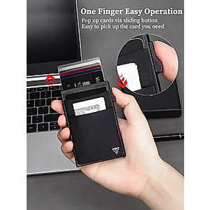 TOYFID Slim Wallet for Men - Metal Slim Minimalist Cards Holder with Money Pocket,Pop Up Card Holder Wallet,Metal Card Case Wallet,RFID Blocking,Ultralight Small Aluminum Wallet,Black