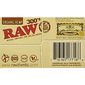 RAW 300 Organic 1.25 1 1/4 Size Rolling Papers 5 Pack = 1500 Leaves, Tan, 300 Count (Pack of 5)