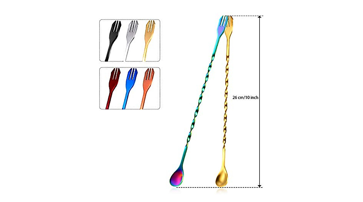 8 Colors Stainless Steel Cocktail Spoons - Perfect for Mixing