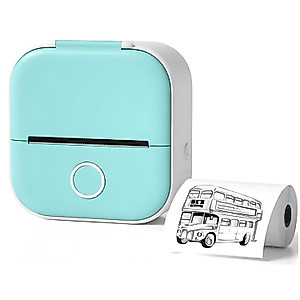 T02 Mini Printer, Portable Sticker Printer Efficiently and Quickly, Thermal Printer for Study Notes, Pictures, DIY, Label, Free App with Multiple Templates-for Android & iOS Green