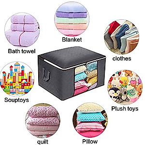 Mrt Large Clothes Storage Bag Organizer, 90L Capacity Clothing Storage Bags with Reinforced Handle Thick Fabric for Comforters, Blankets, Bedding, Foldable with Sturdy Zipper (Dark Gery, 5 Pack)